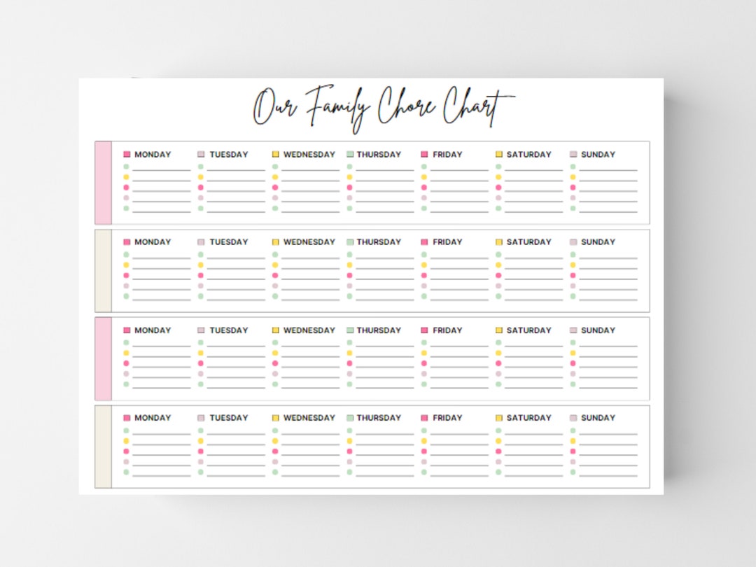 Family Chore Chart Printable Chore Chart, Daily Task Chart, Weekly ...