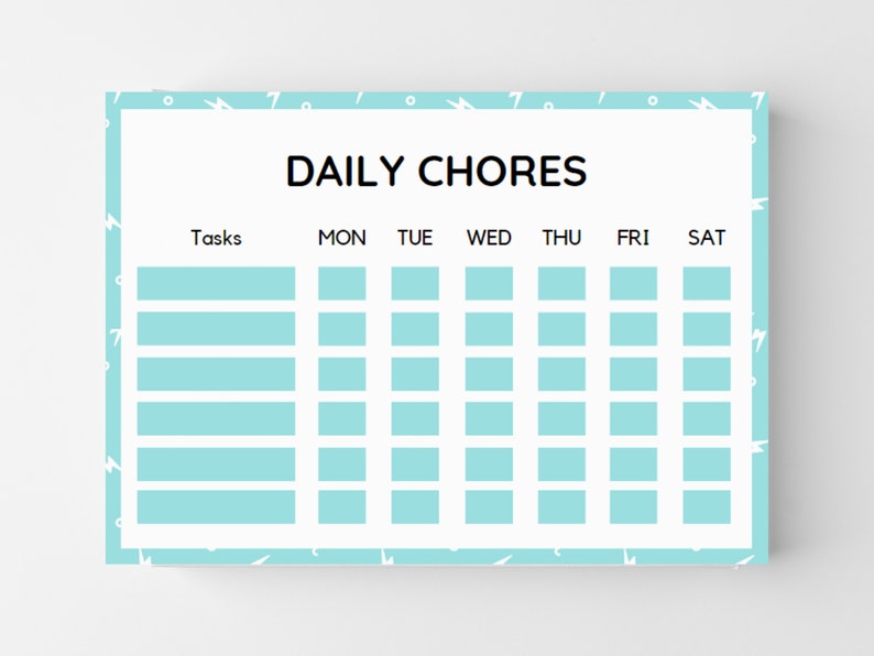Light Blue Chore Chart Printable Routine Chart, Daily Task Chart ...
