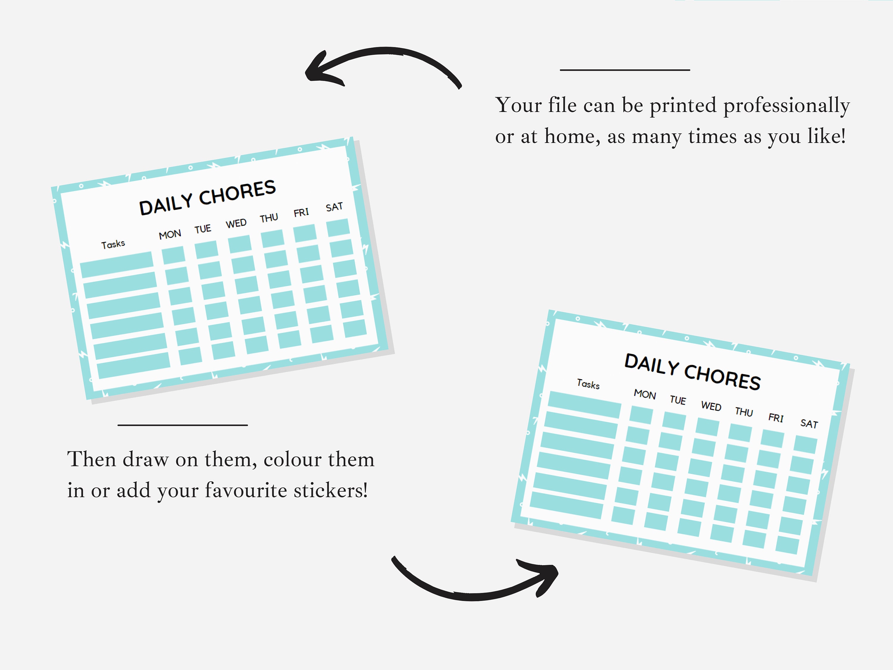 Light Blue Chore Chart Printable Routine Chart, Daily Task Chart ...