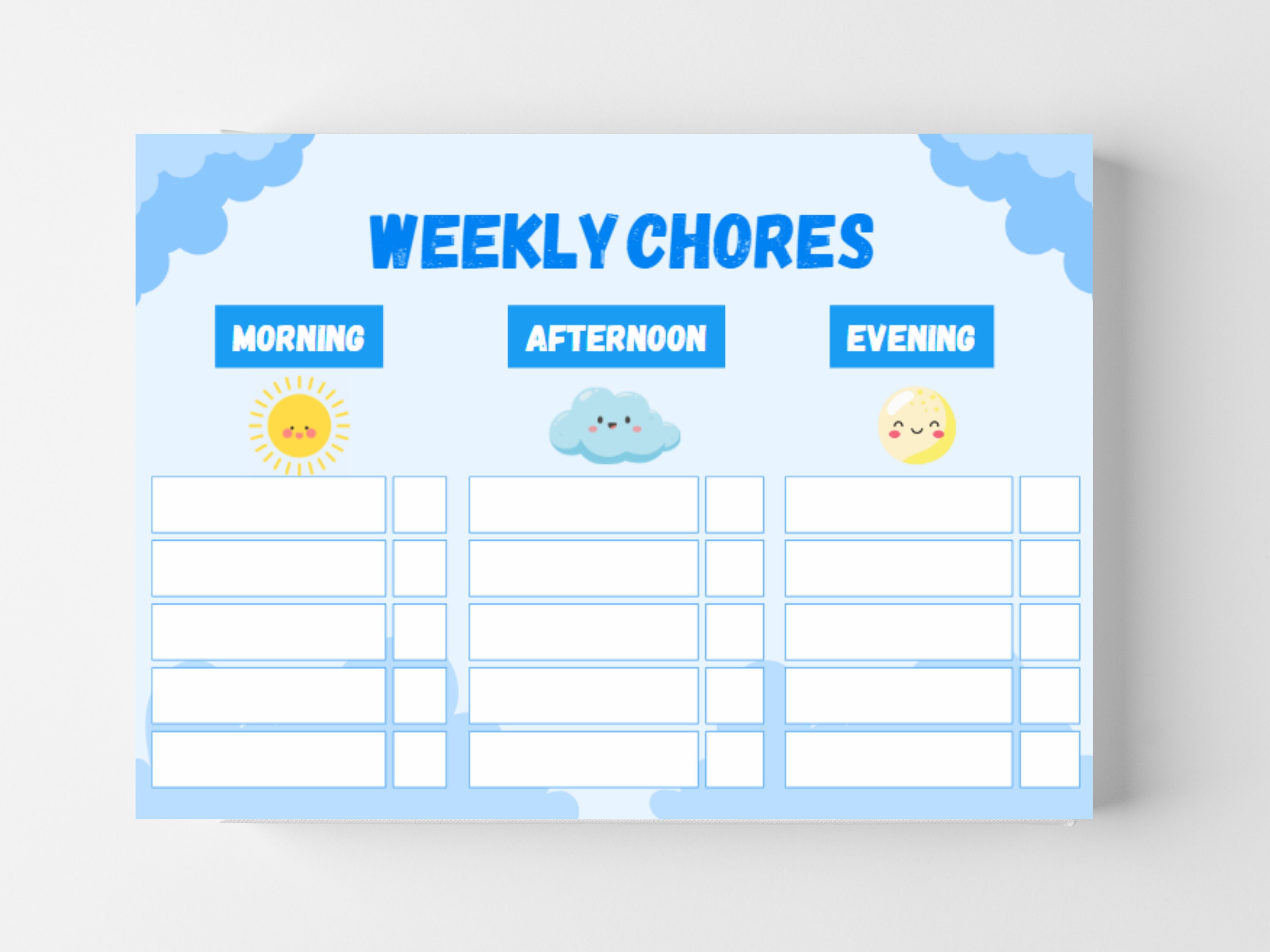 Sunny Chore Chart Printable Chore Chart, Daily Task Chart, Weekly ...