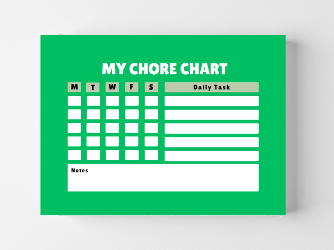 Green Chore Chart Printable Chore Chart, Daily Task Chart, Weekly ...