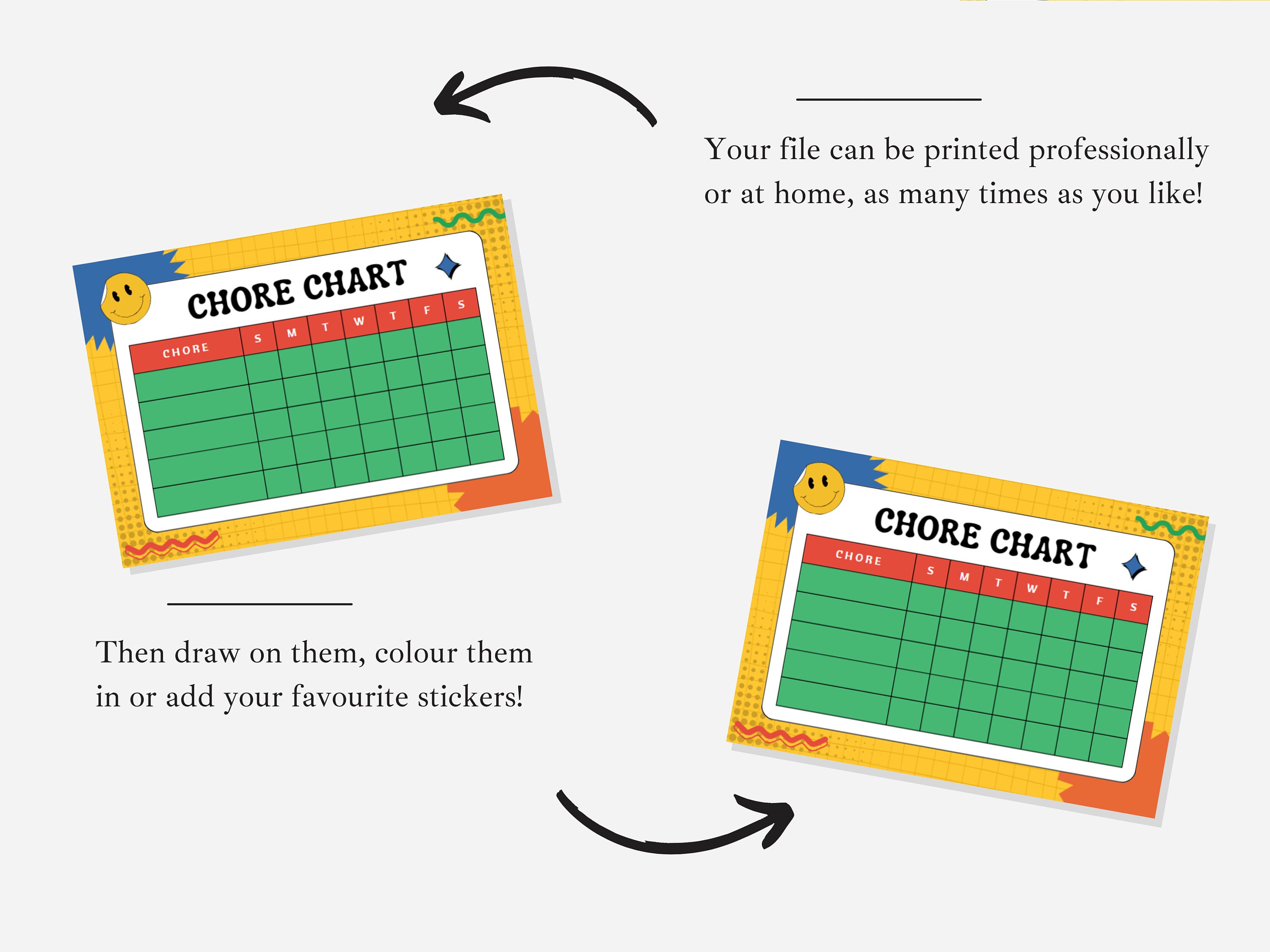 Smiley Face Chore Chart Printable Chore Template, Weekly Chores, Daily ...