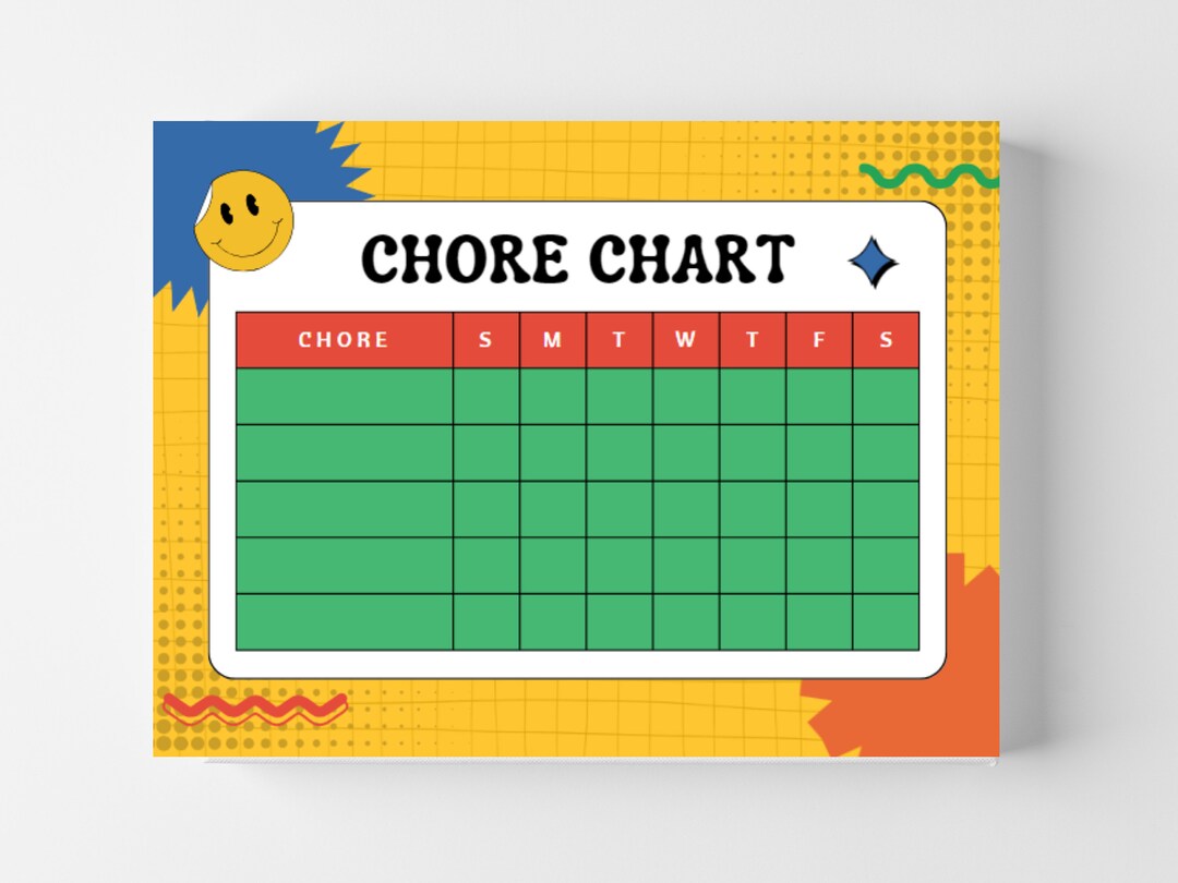 Smiley Face Chore Chart Printable Chore Template, Weekly Chores, Daily ...