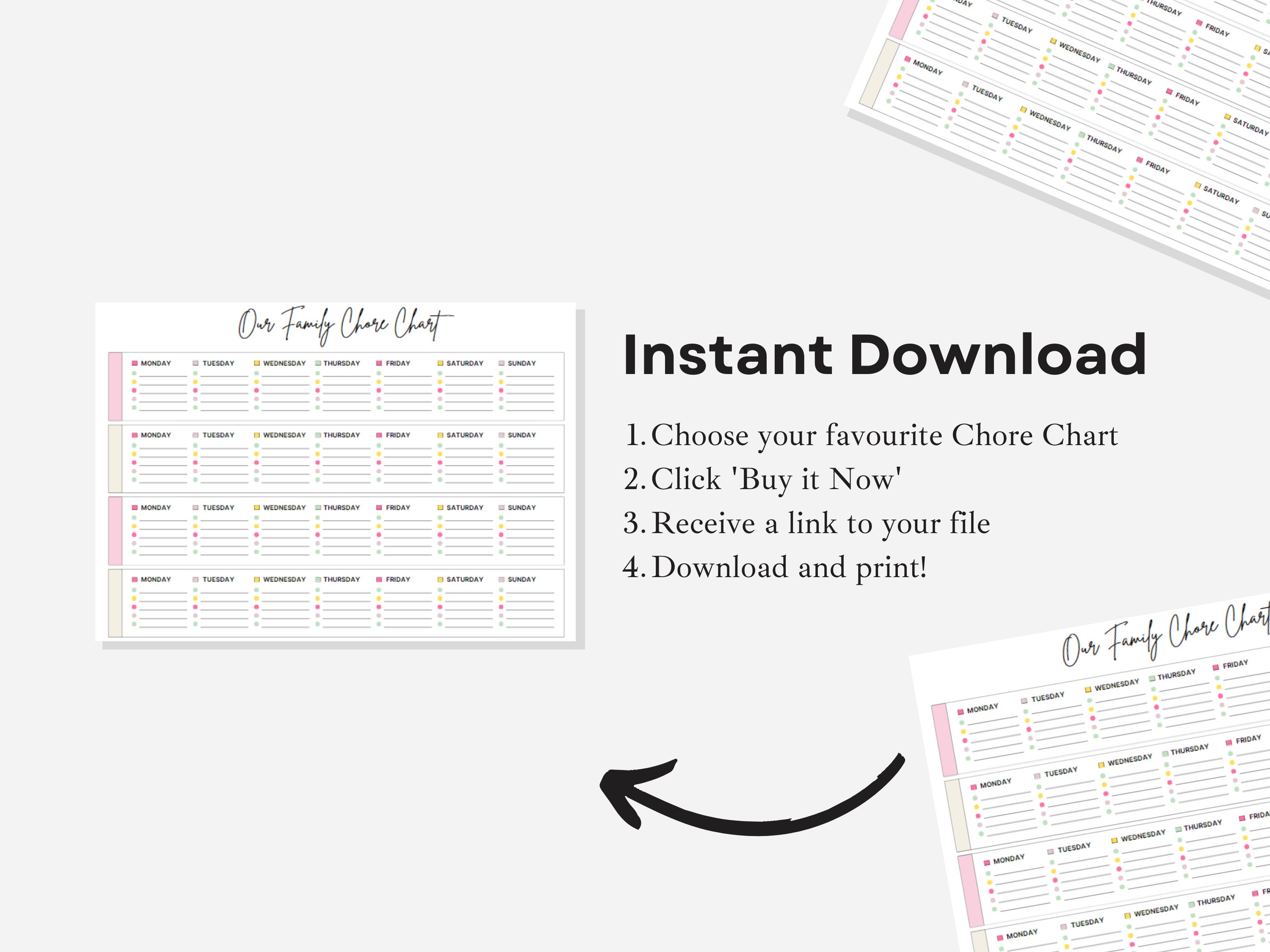 Family Chore Chart Printable Chore Chart, Daily Task Chart, Weekly ...