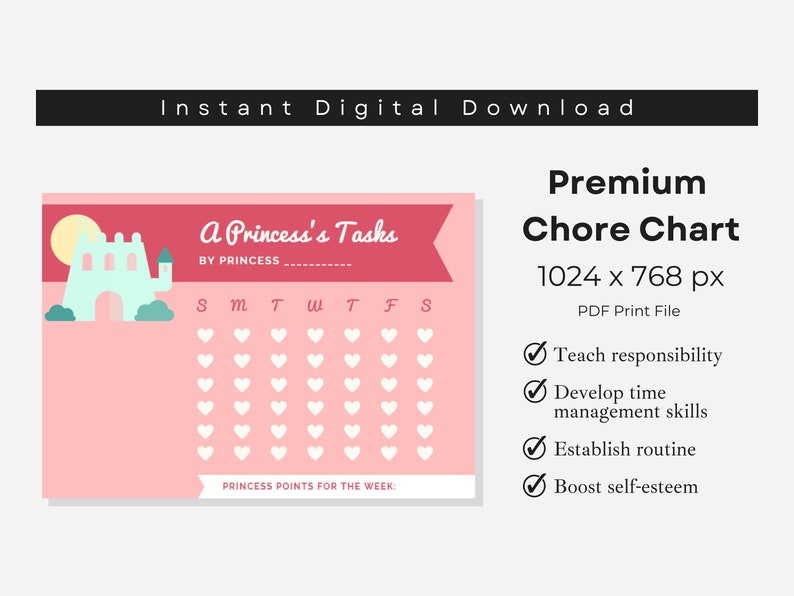 Girls Chore Chart Printable Chore Chart Daily Task Chart - Etsy