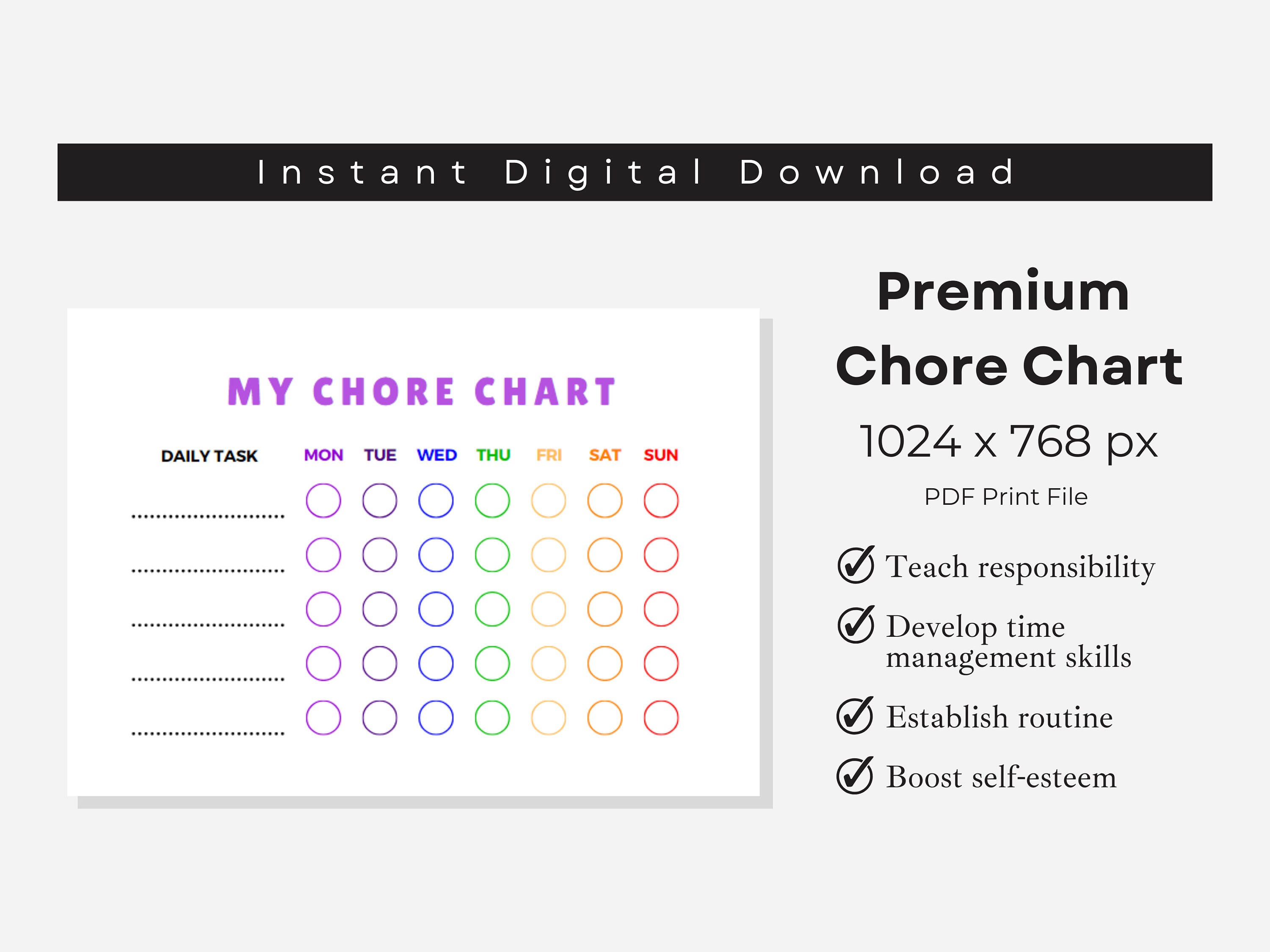 My Chore Chart Printable Chore Chart, Daily Task Chart, Weekly Chores ...
