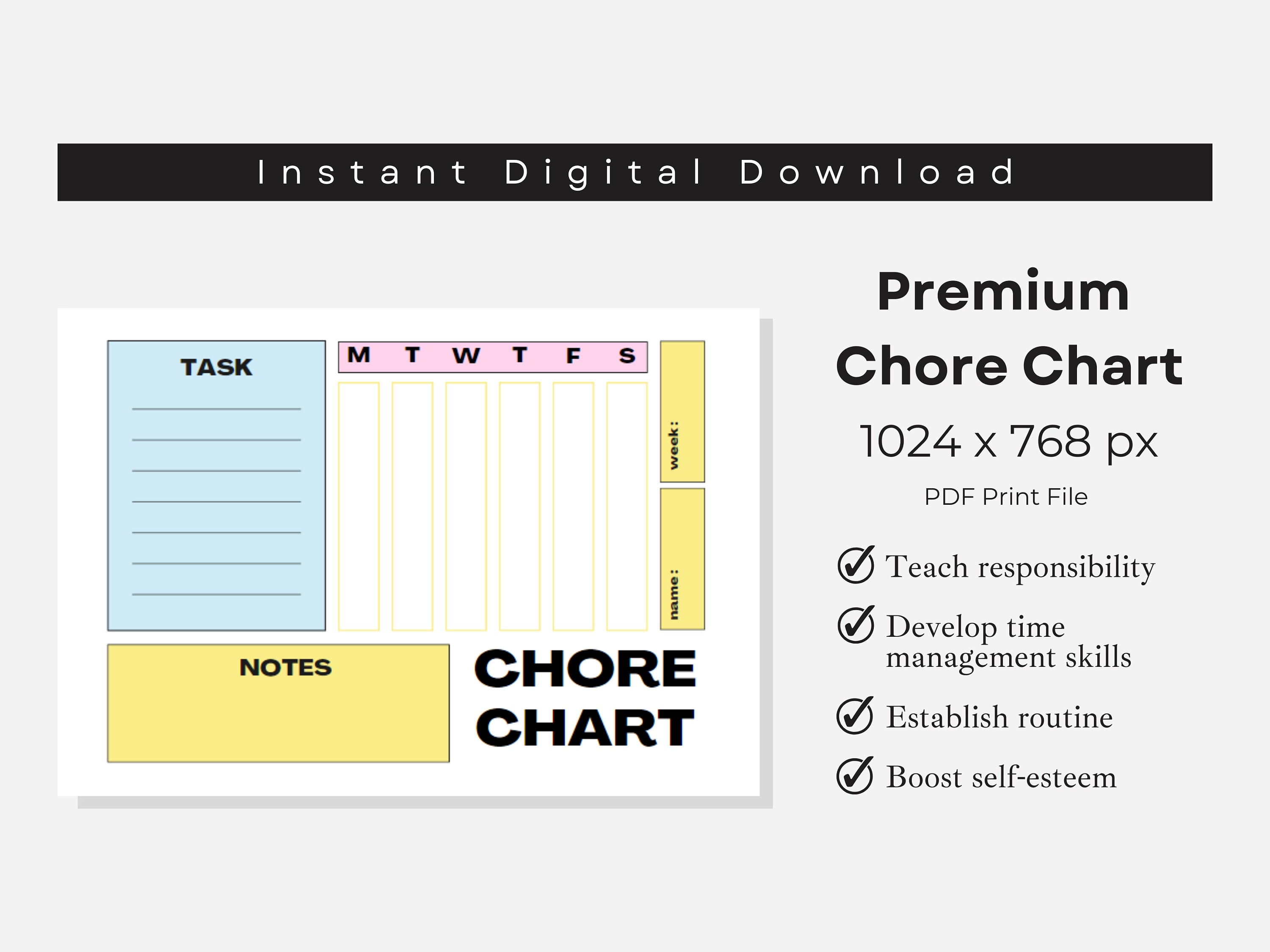 Colour Chore Chart Printable Chore Chart, Daily Task Chart, Weekly ...