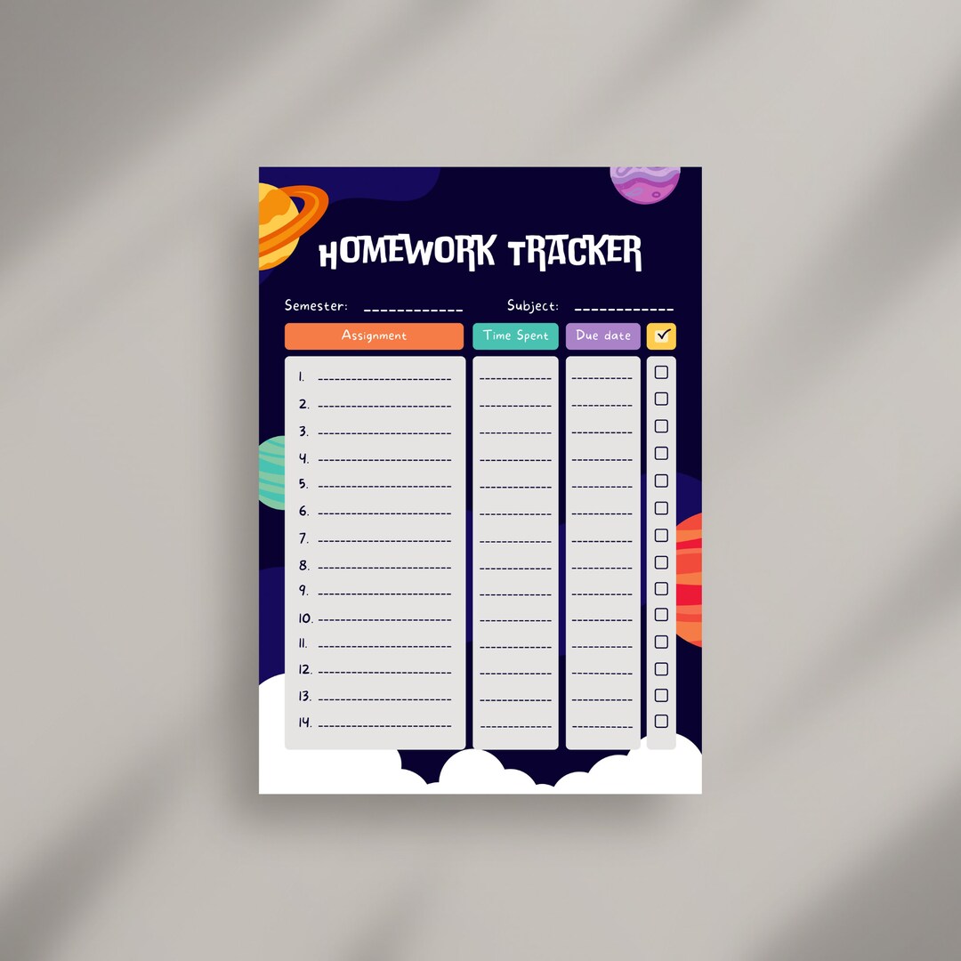 Space-themed Homework Tracker Printable Digital Download - Etsy