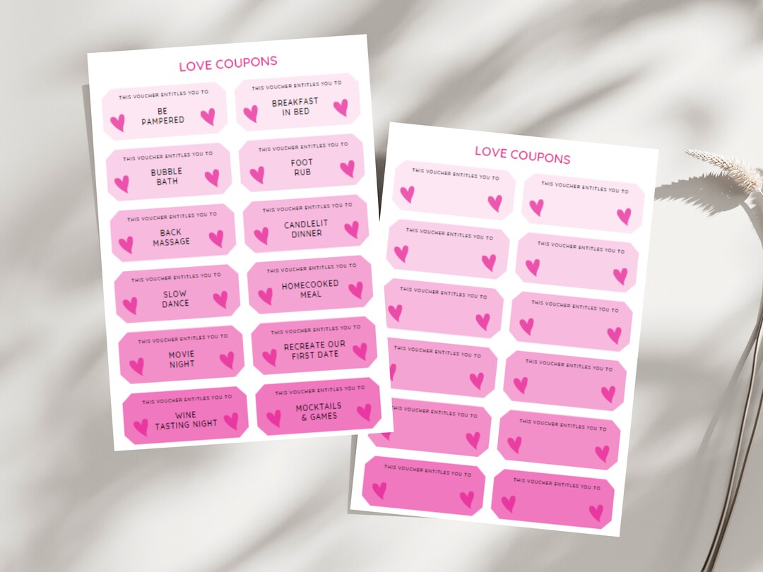 Romantic Coupon Template Instant Download PDF Printable Love Coupons ...