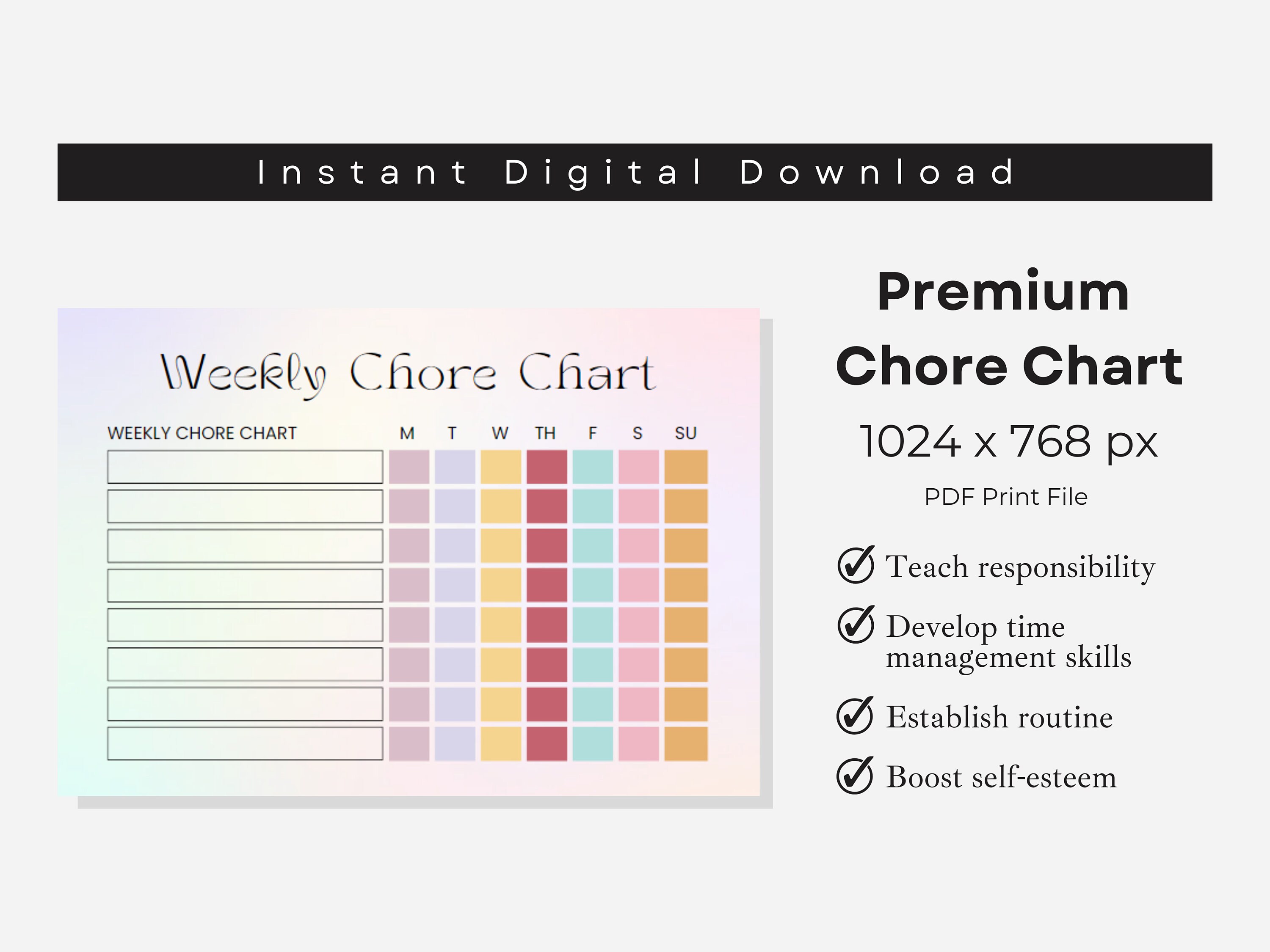 Chore Chart Printable Chore Chart, Daily Task Chart, Weekly Chores ...