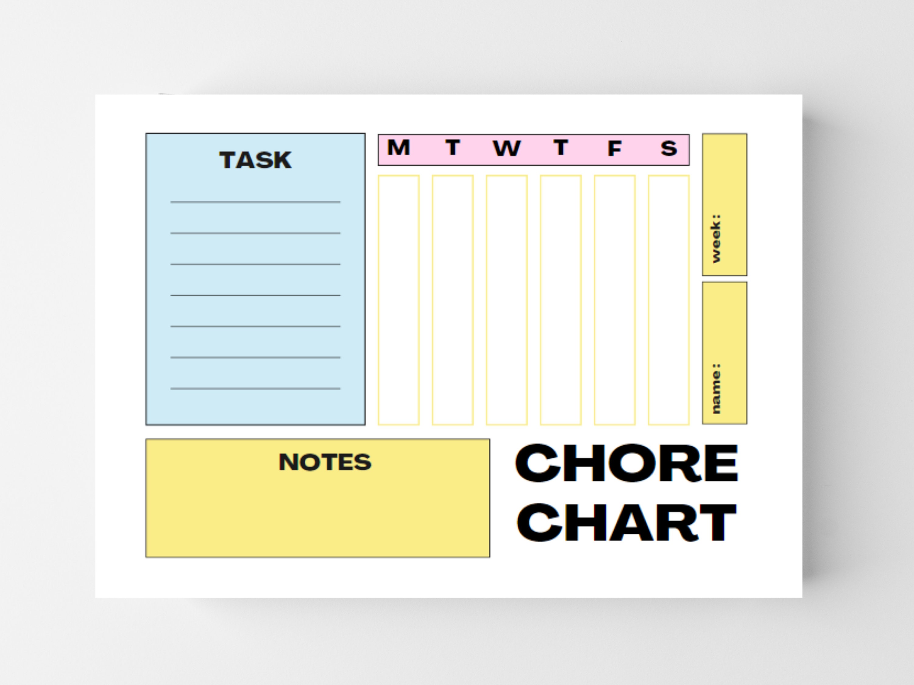 Colour Chore Chart Printable Chore Chart, Daily Task Chart, Weekly ...
