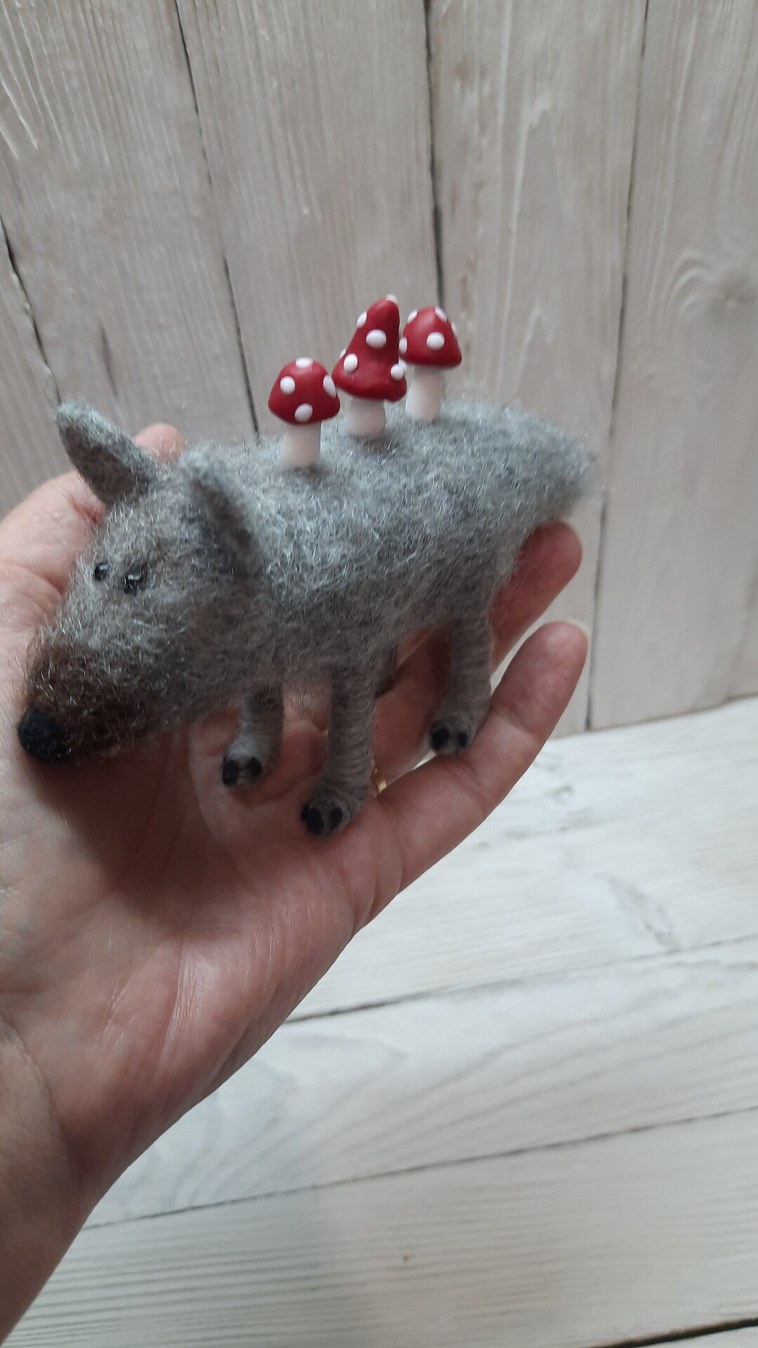 Needle Felt Funny Wolf. Felt Wolf With Mushrooms. Needle Felted Animals ...
