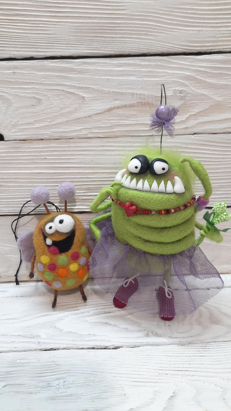 Needle Felted Cute Monster. Wool Funny Monster. Funny Fantasy Creature ...