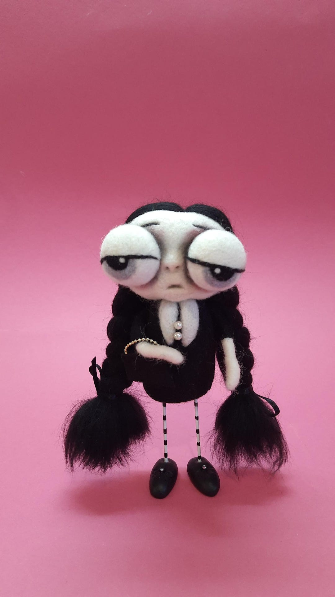 Needle Felted Wednesday Addams.gothic Doll for Halloween.felting Wool ...