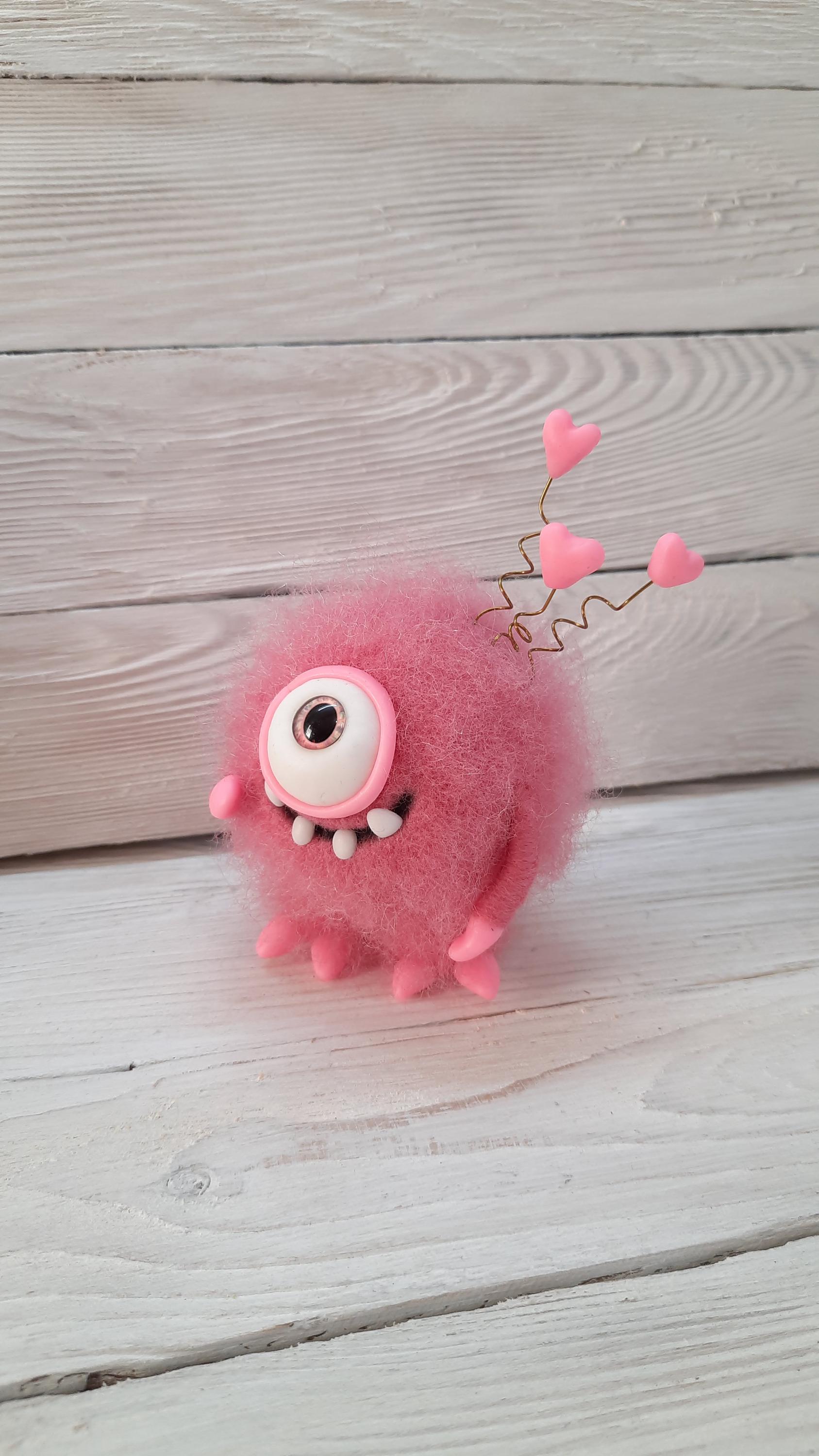 Needle Felted Cute Monster. Wool One-eyed Monster. Funny Fantasy ...
