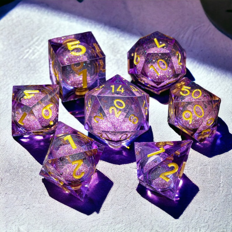 Pink Galaxy Swirl Liquid Core Dnd , Dice Set, Nebula Sharp Edge D&D ...