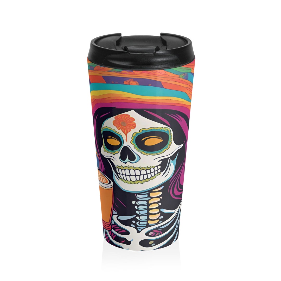 La Catrina Psychedelic Skull Skeleton Drinking Pumpkin Latte - Etsy