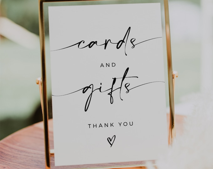 Minimalist Cards and Gifts Sign Template, Modern Wedding Gift Table ...