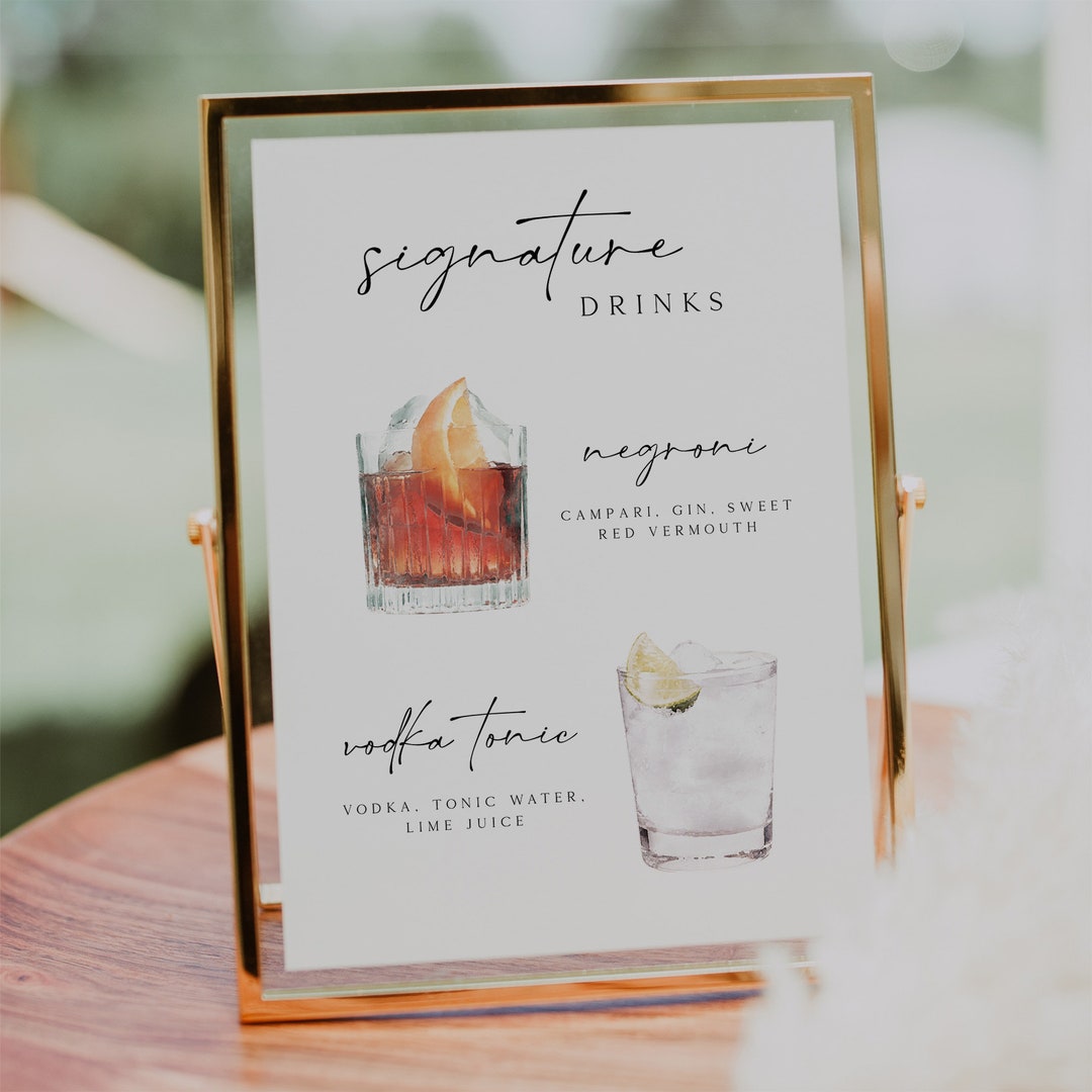 Minimalist Signature Drink Sign Template, Printable Signature Cocktails ...