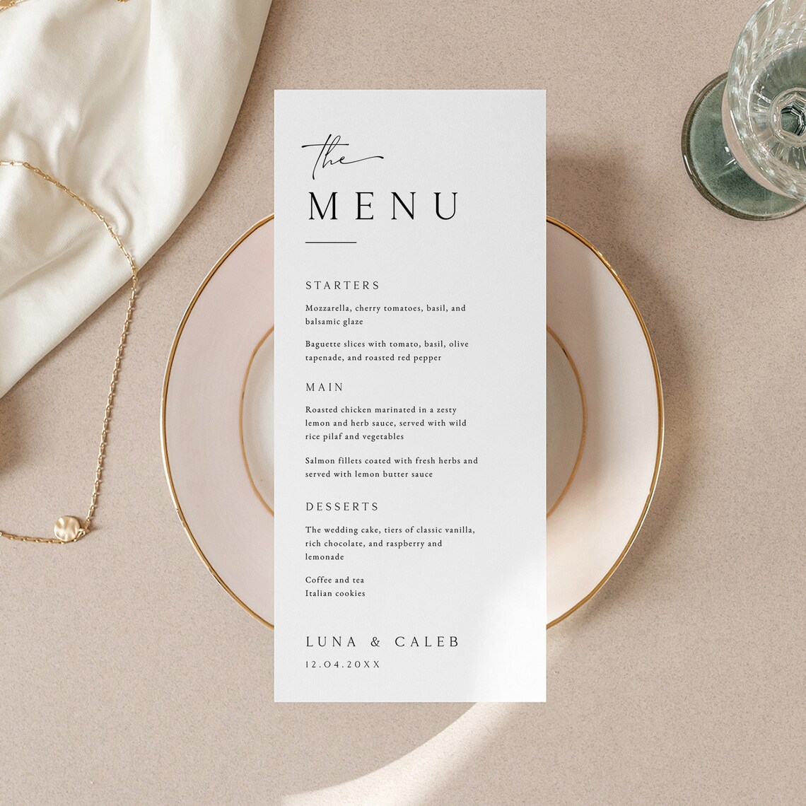 Wedding Menu Template, Minimalist Wedding Menu, Printable Menu Card ...