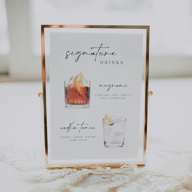 Printable Signature Cocktails Sign Template, Modern Signature Drinks ...