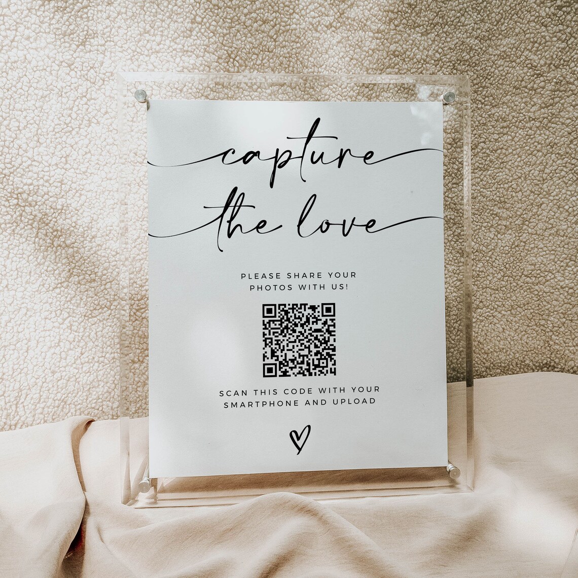 Minimalist Capture the Love QR Code, Wedding Photo Sign, Share the Love ...