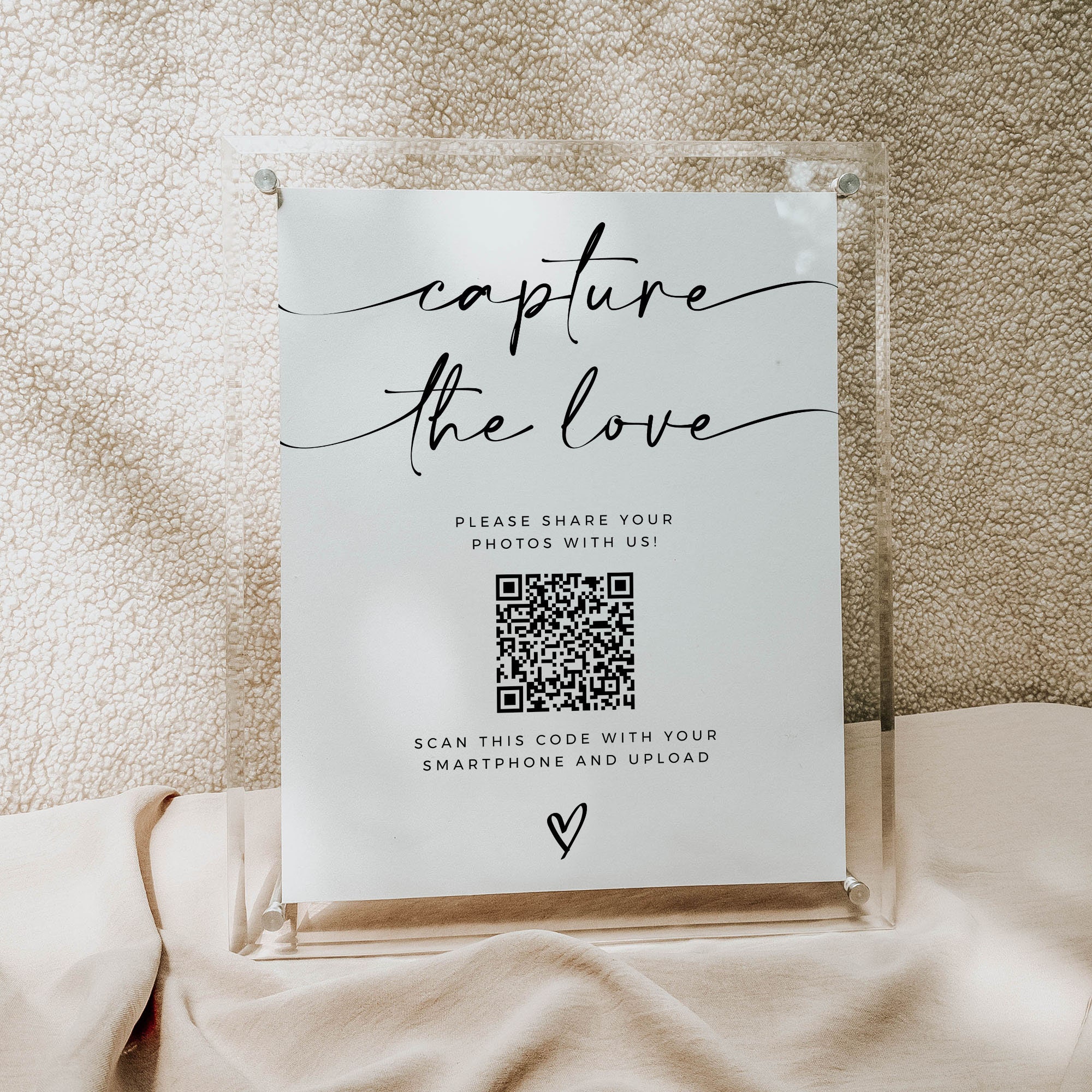 Minimalist Capture the Love QR Code, Wedding Photo Sign, Share the Love ...