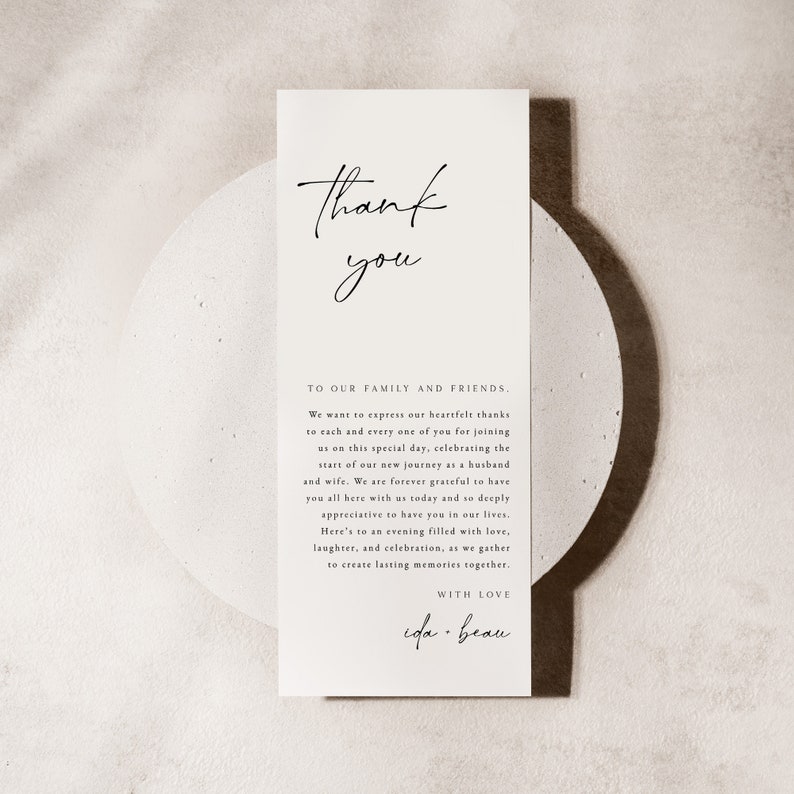 Minimalist Thank You Place Card Template, Modern Thank You Letter ...