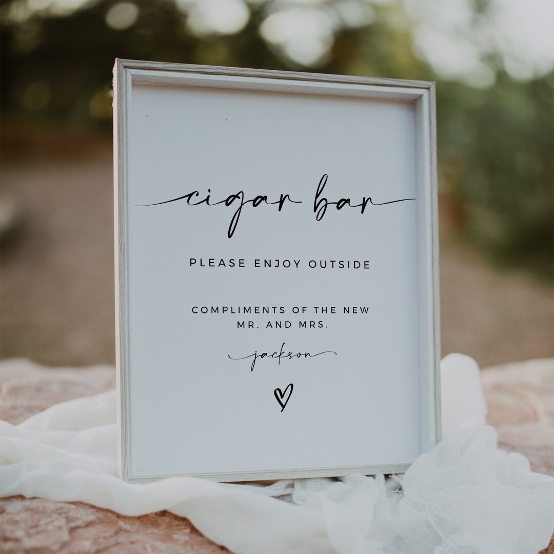 Minimalist Wedding Cigar Sign Template, Modern Cigar Bar Sign ...