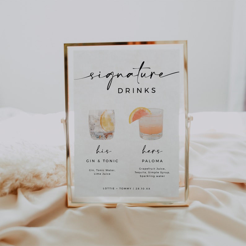 Signature Drink Sign, Signature Drinks Sign Template, Signature ...