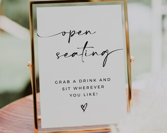 Open Seating Sign Template, Printable Open Seating Sign, No Assigned ...