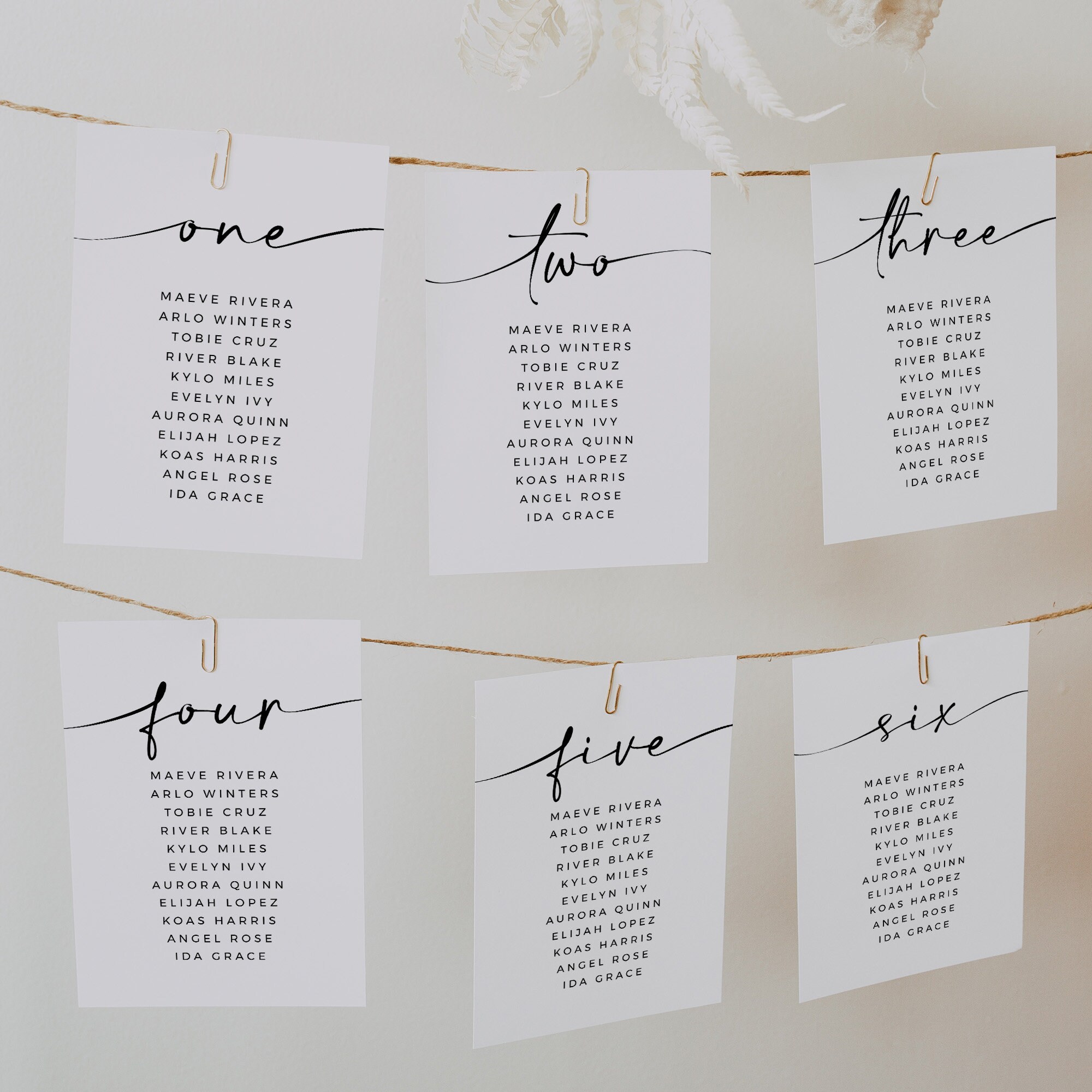Minimalist Table Seating Chart Template, Modern Wedding Seating Cards ...