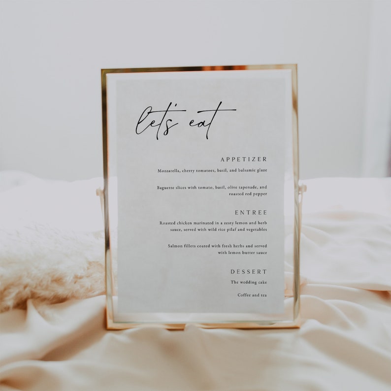 Minimalist Wedding Menu Sign Dinner Menu Sign Printable - Etsy