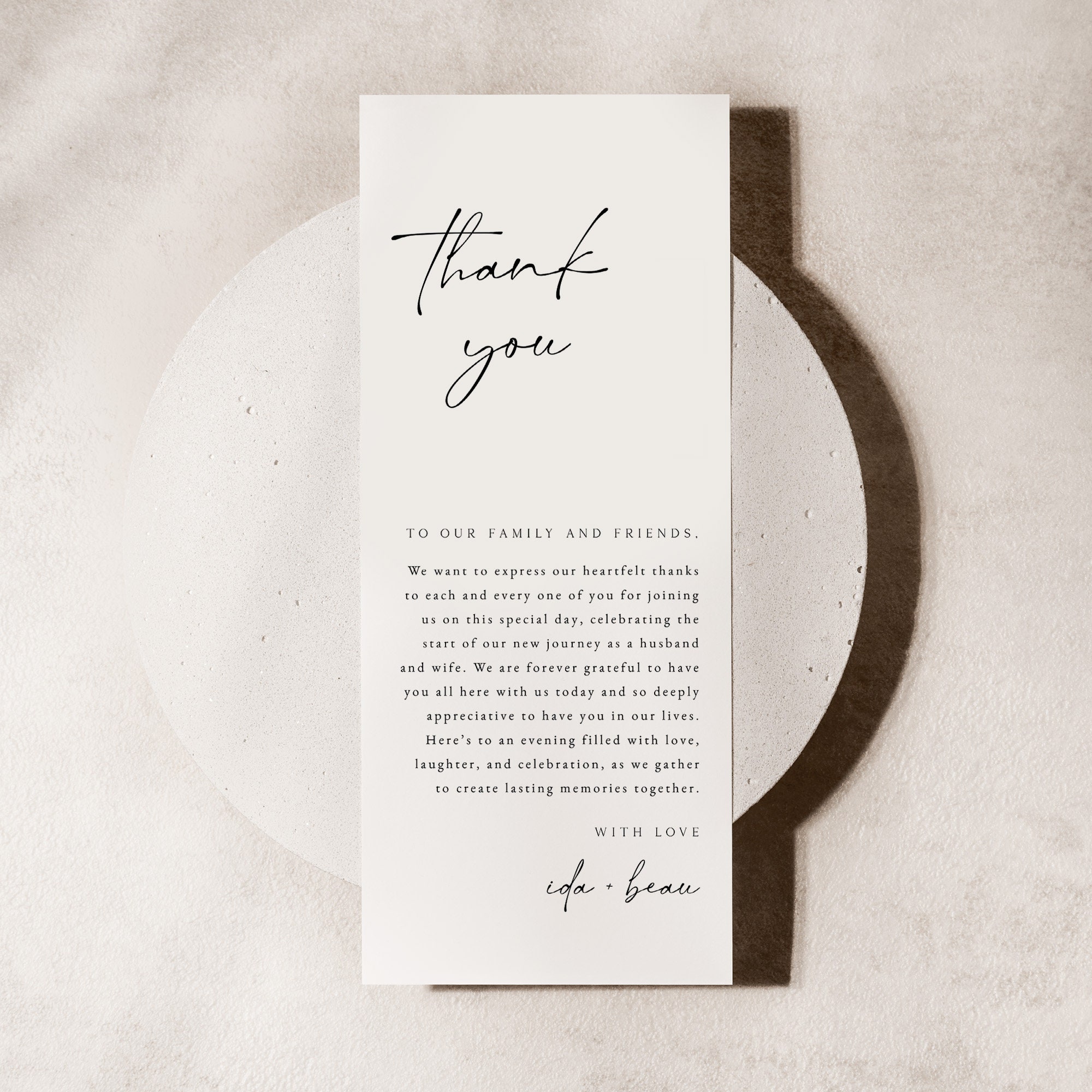 Minimalist Thank You Place Card, Wedding Thank You Napkin Note ...