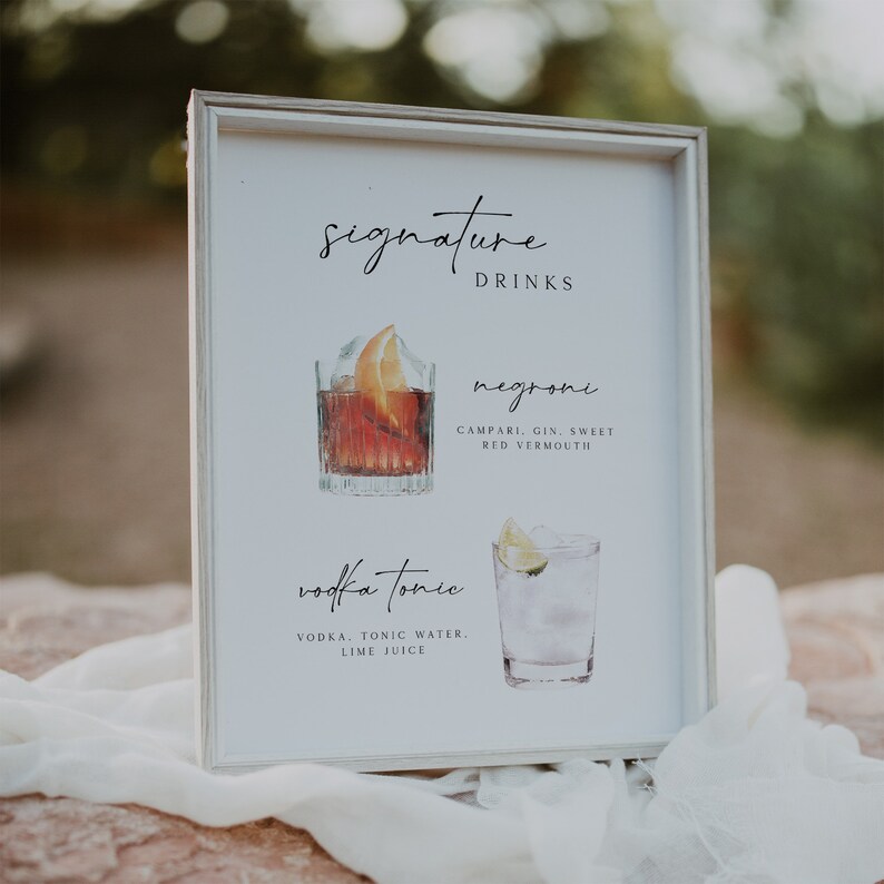 Printable Signature Cocktails Sign Template, Modern Signature Drinks ...