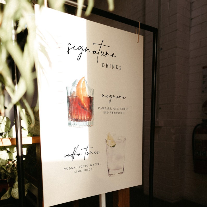 Printable Signature Cocktails Sign Template, Modern Signature Drinks ...