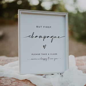 Champagne Sign Template, but First Champagne, Modern Minimalist Wedding ...