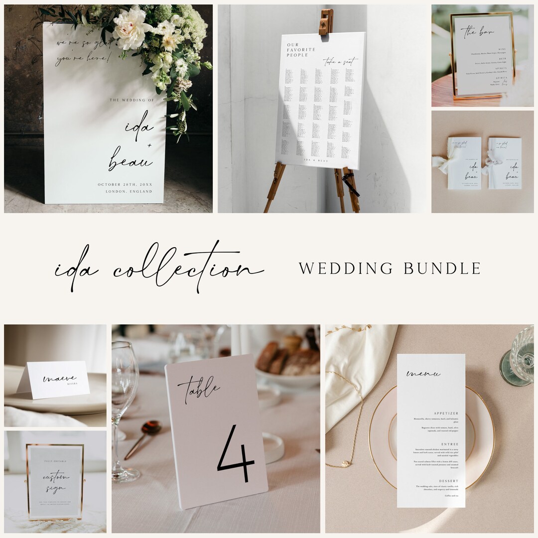 Minimalist Wedding Reception Bundle Template, Modern Wedding Signs ...