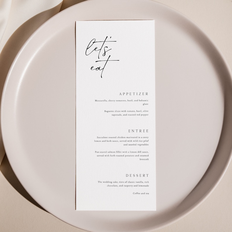 Let's Eat Menu Template, Minimalist Wedding Menu Card Template, Modern ...