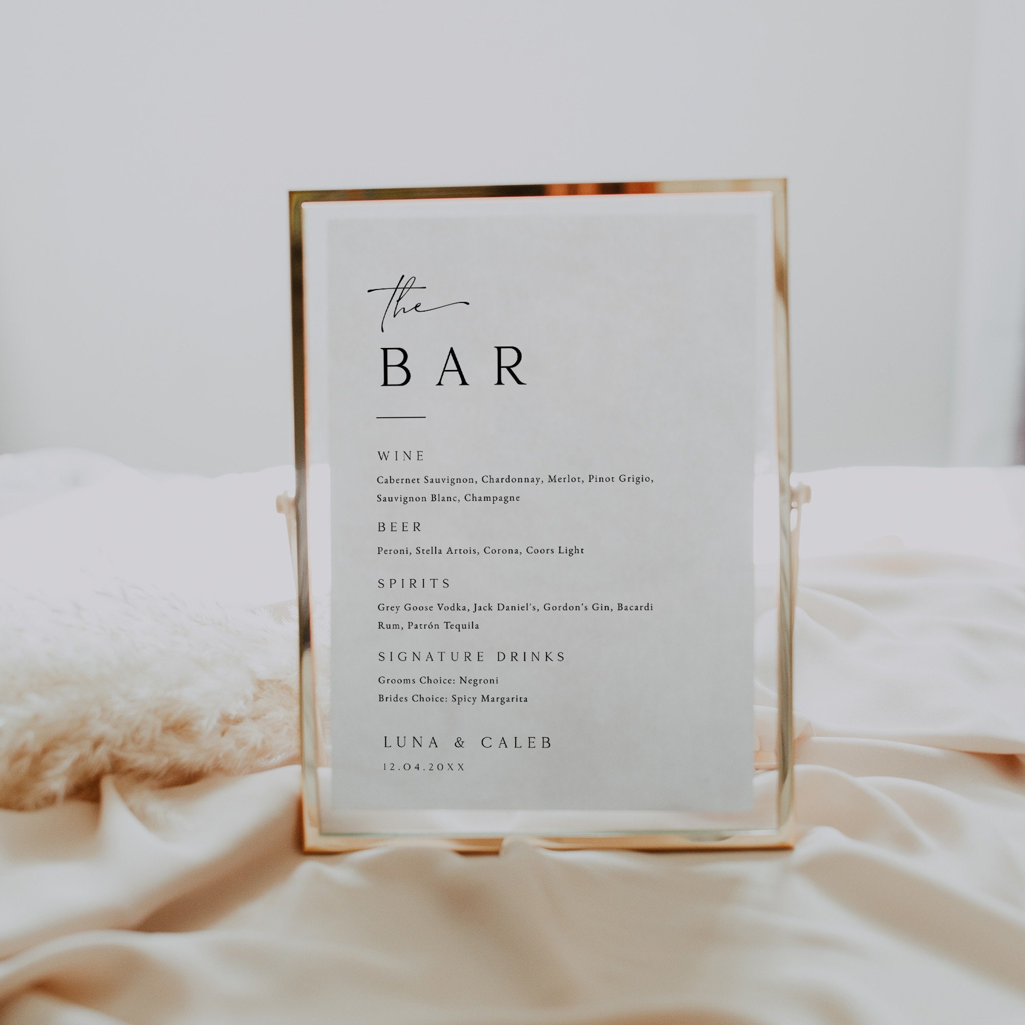 Minimalist Wedding Bar Menu Sign Template, Modern Wedding Bar Menu ...