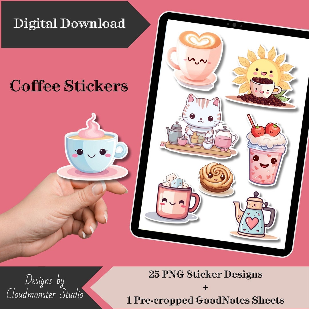 Coffee Stickers,kawaii Style, Digital Planner, Cute Sticker, Happy ...