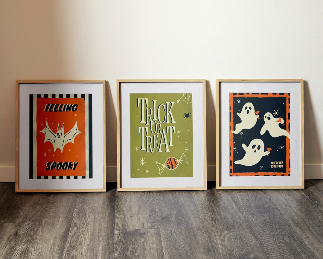 3 Set Wall Art, Halloween Art Print, Halloween Wall Art, Cute Fall ...