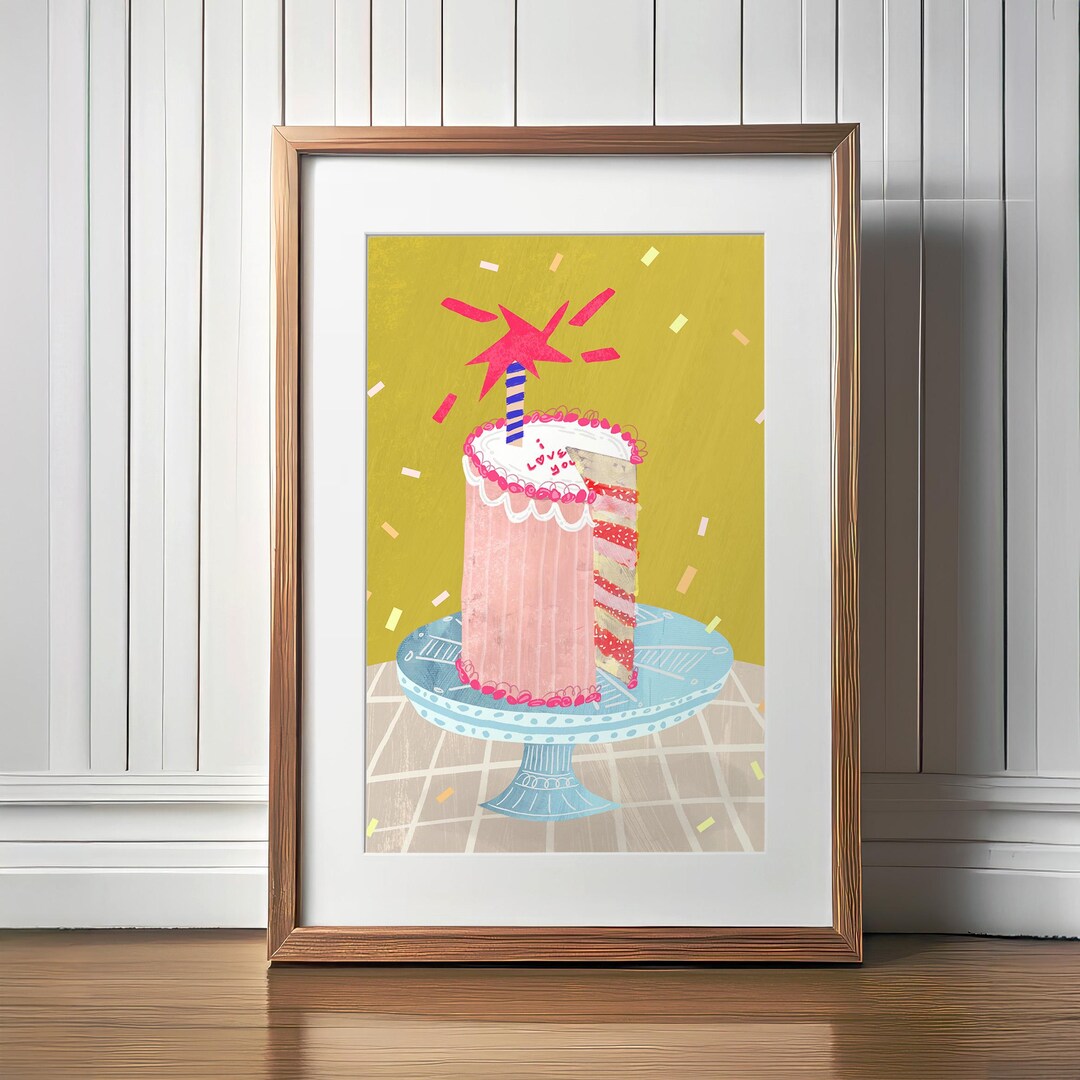 Vintage Cake Poster, Birthday Poster Gift, Kitchen Wall Art, Colorful ...