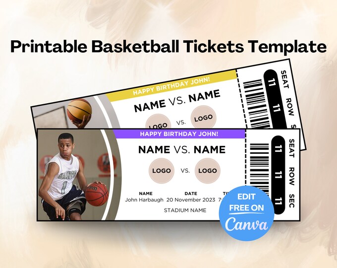 Printable Basketball Tickets Canva Template, Surprise Sports Tickets ...