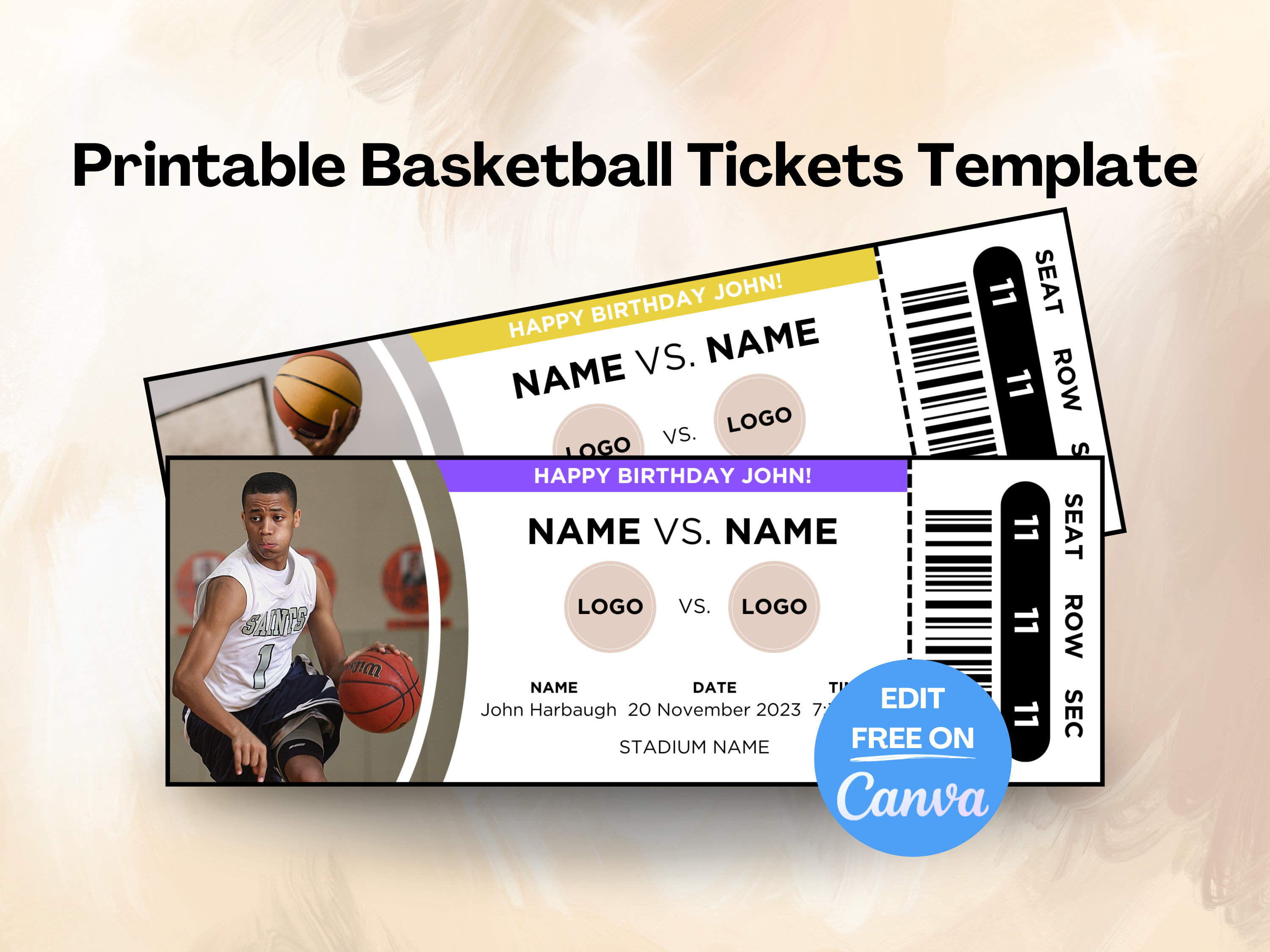 Printable Basketball Tickets Canva Template, Surprise Sports Tickets ...