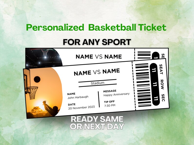 Custom Basketball Tickets, Printable Basketball Tickets, Personalized ...