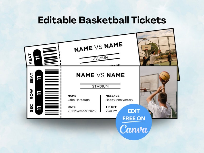 Editable Basketball Canva Template, Printable Sport Tickets, DIY ...