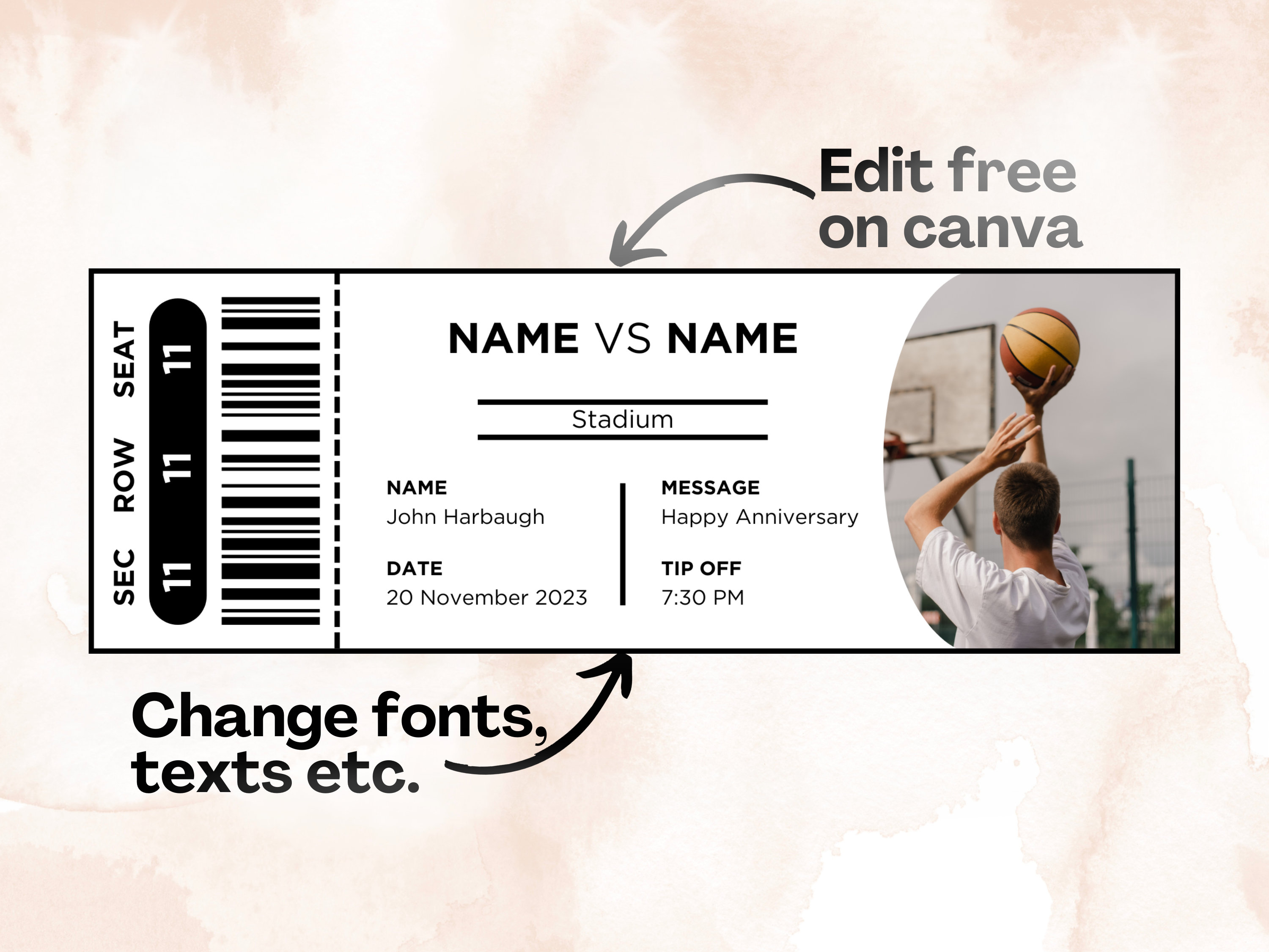 Customizable Basketball Canva Template, Printable Sports Ticket, Gift ...