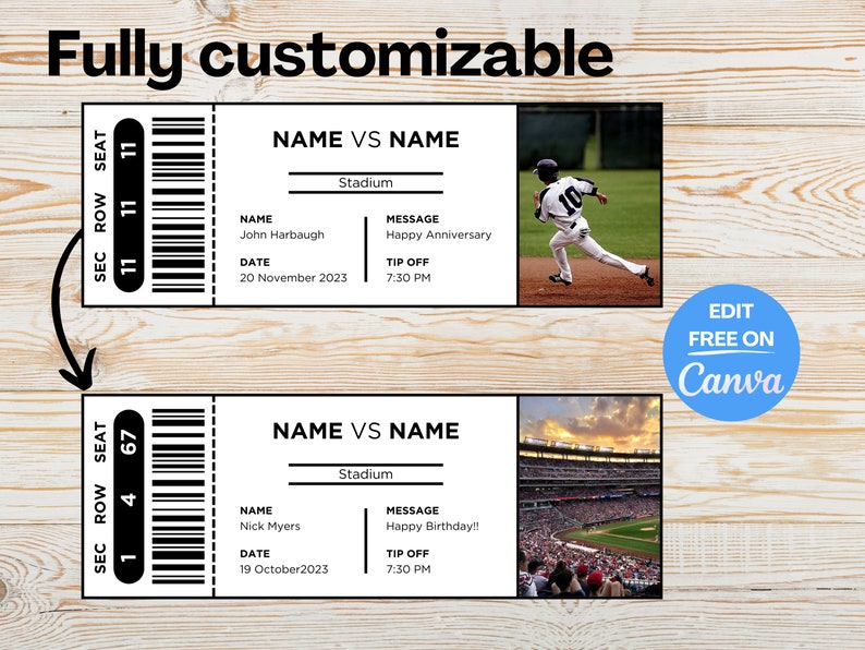 Editable Sports Ticket Canva Template, DIY Sporting Ticket, Editable ...