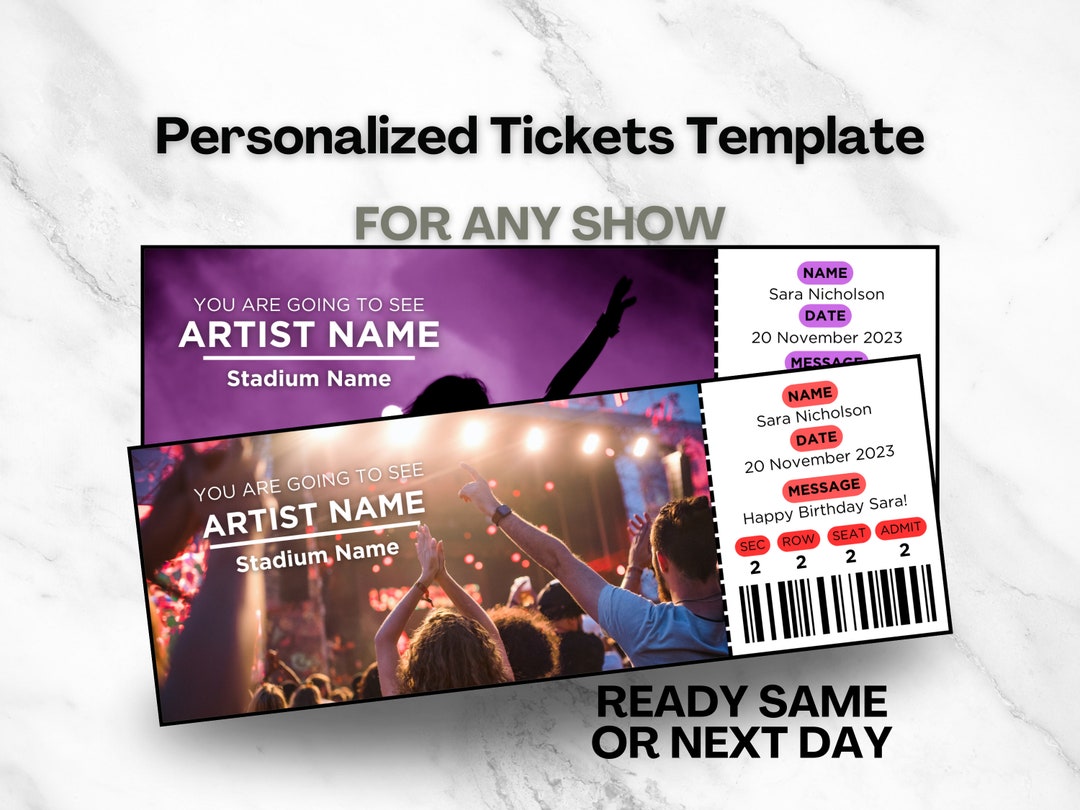 Personalized Concert Ticket, Custom Concert Ticket, Printable Custom ...